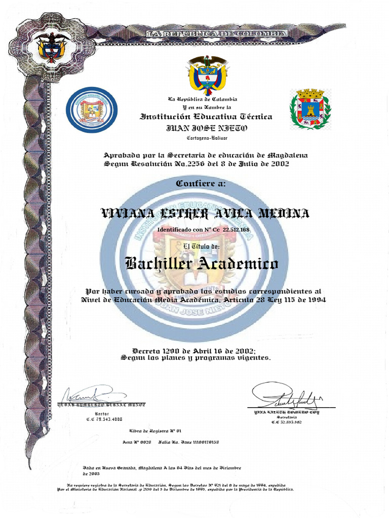 Título de Bachiller Académico en Colombia | PDF