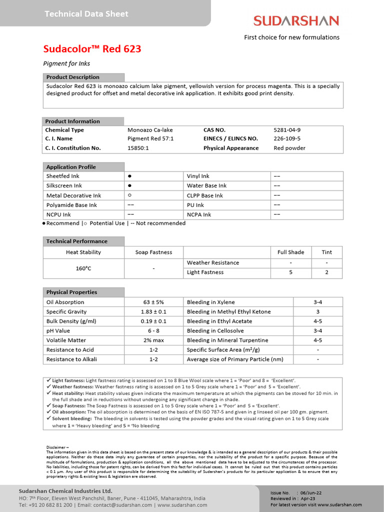 Sudacolor-Red-623-Tds PR57-1 | PDF | Ink | Pigment
