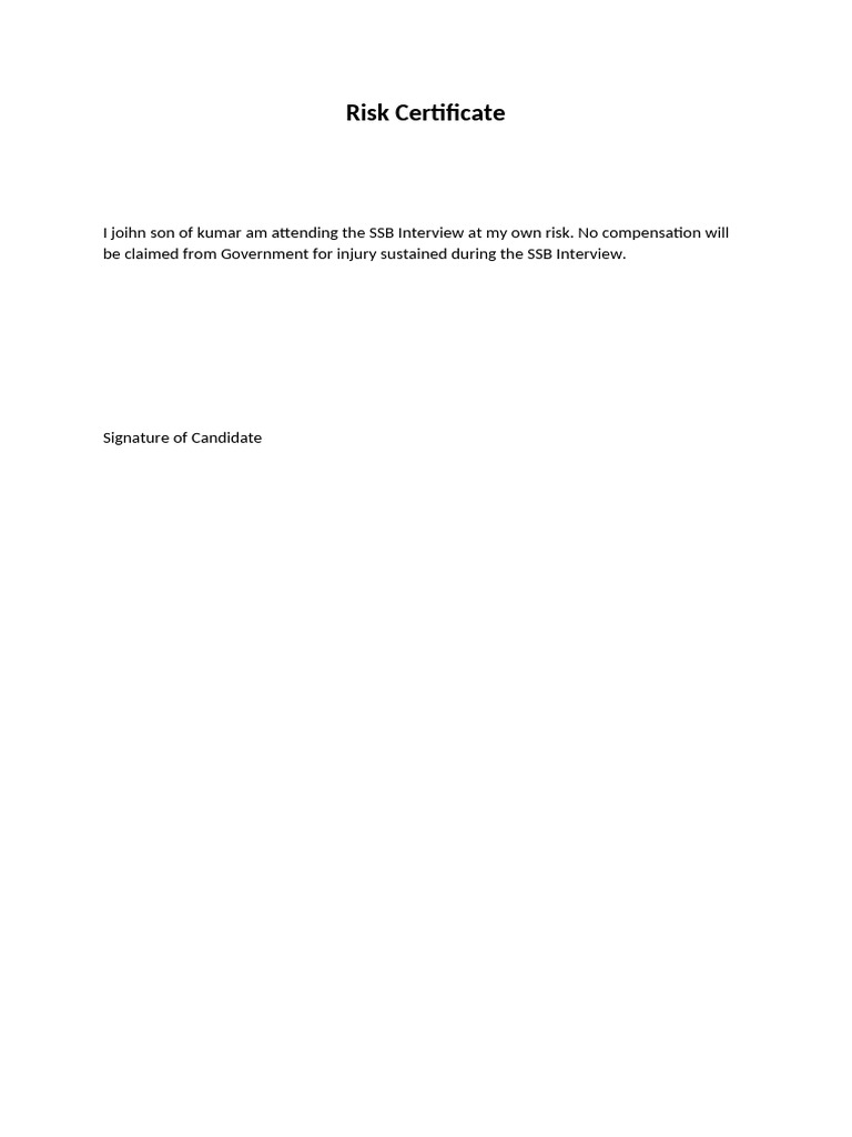 Risk Certificate | PDF