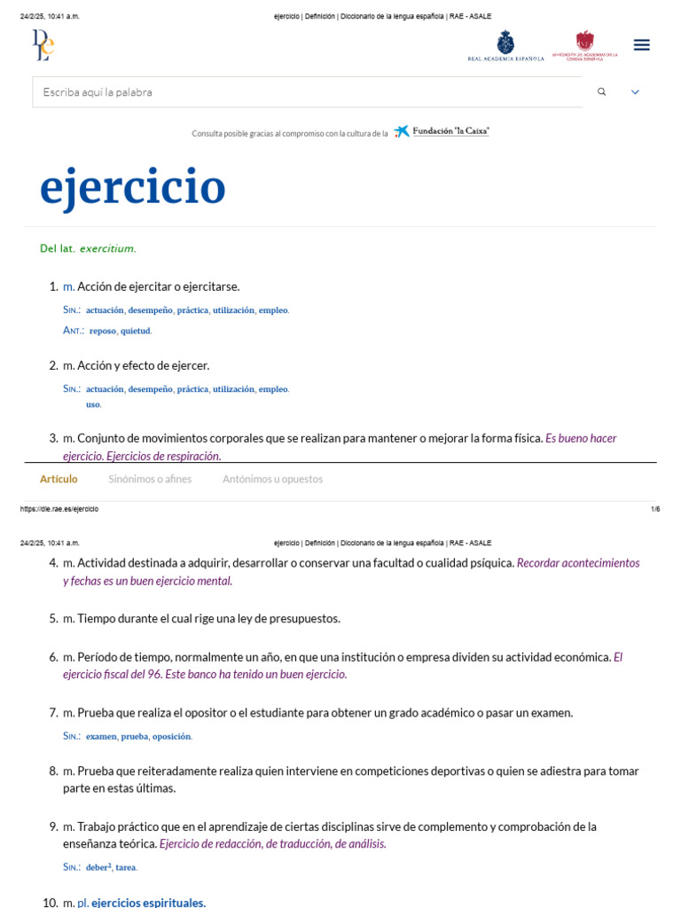 Ejercicio - Definición - Diccionario de La Lengua Española - RAE - ASALE | PDF | Diccionario