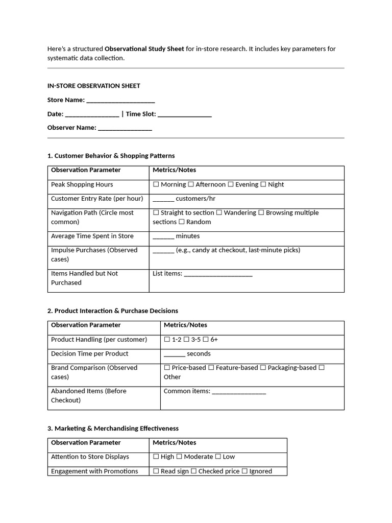 MBO observation sheet | PDF | Point Of Sale | Business