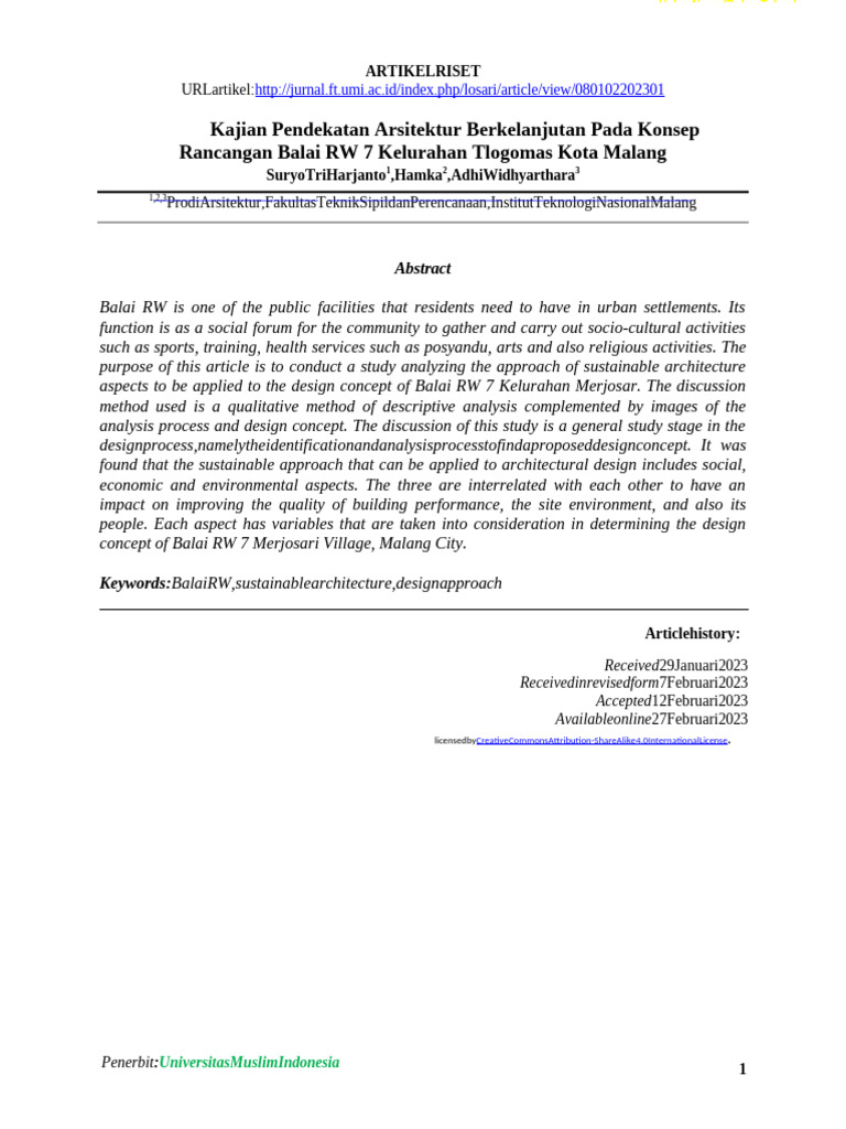 Jurnal UAS Riset Pendekatan Kajian Arsitektur Berkelanjutan | PDF