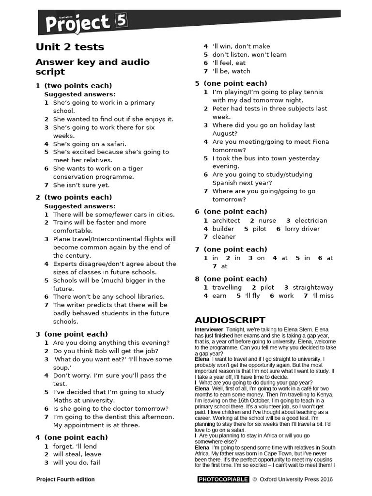 Unit 2 Answer Key and Audio Script | PDF