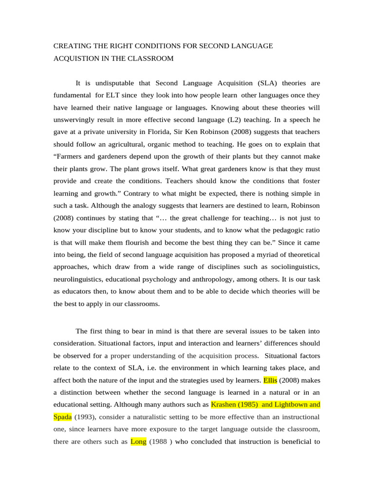Conditions for Effective Second Language Acquisition | PDF | Second ...