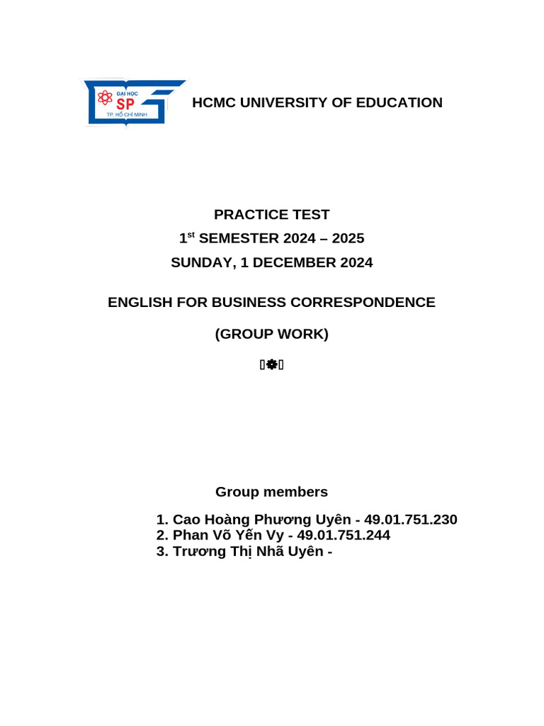 2024-2025-Dhsp-Practice Test Chapter 3 4-Business Correspondence-Answer ...