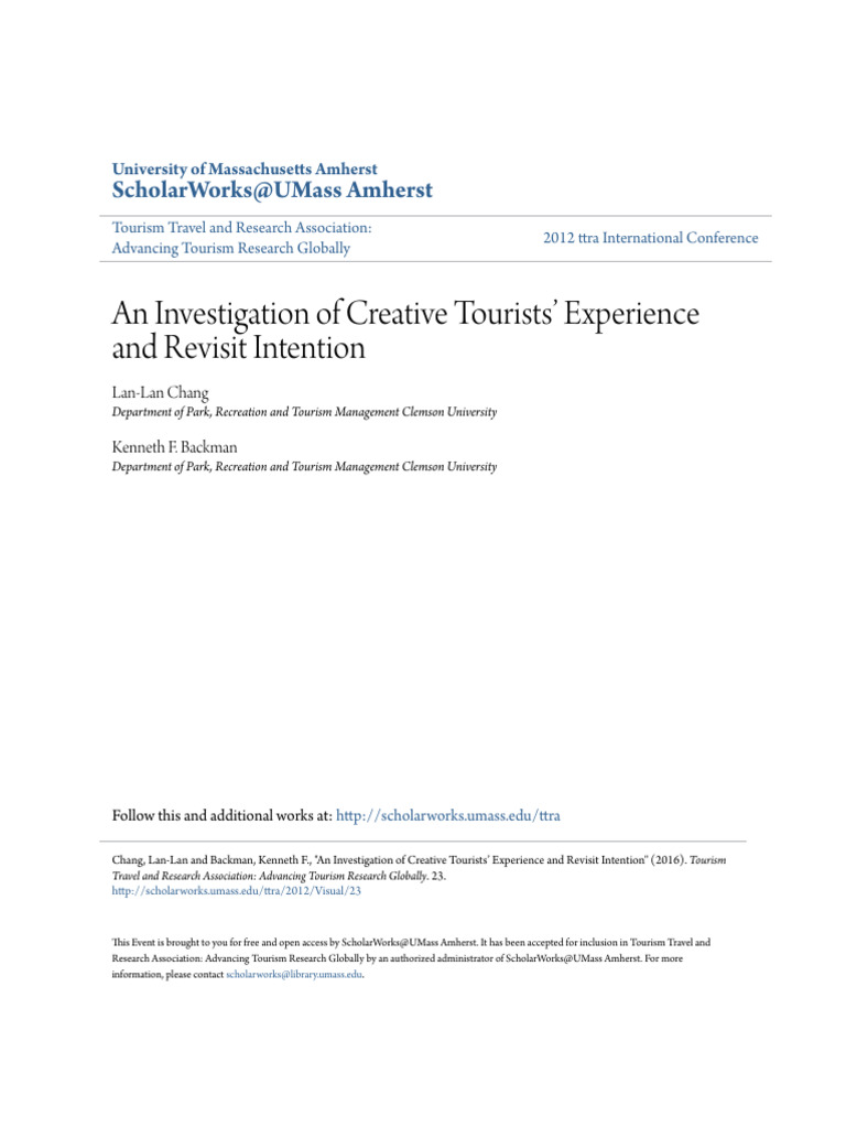 Creative Tourists' Experience & Revisit Intentions | PDF | Intention ...