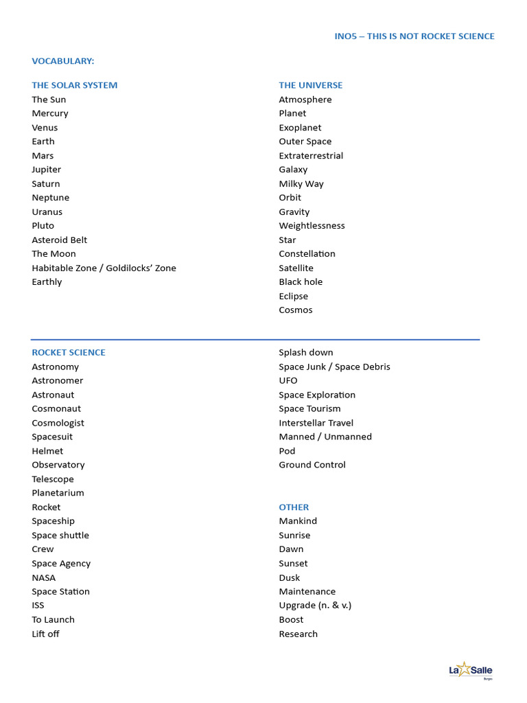 Ino5 Vocabulary | PDF | Outer Space | Astronomy