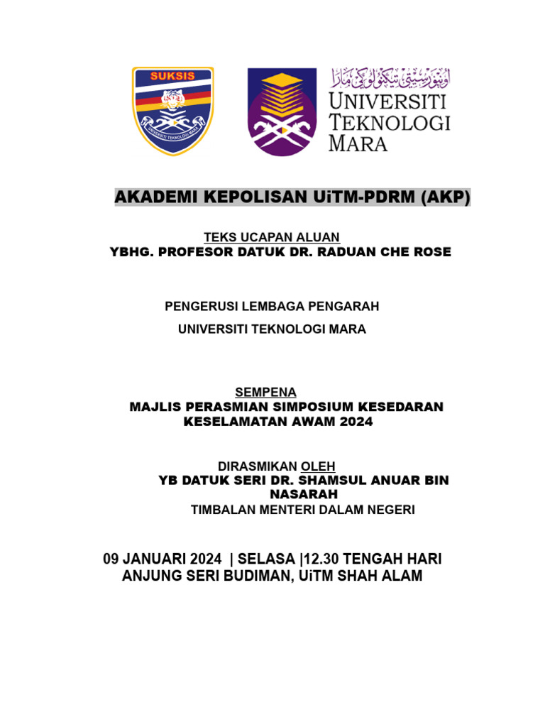 Teks_Ucapan_PLPU_bagi_Simposium_KEsedaran_KEselamatan_Awam_2024 | PDF