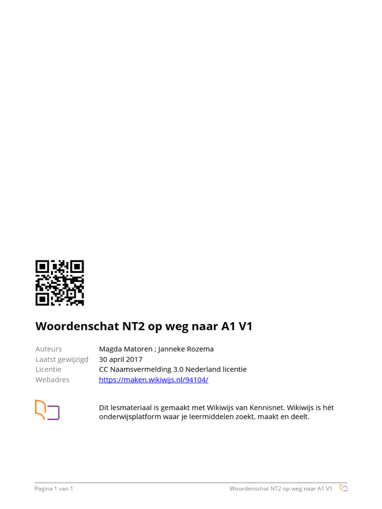 Woordenschat NT2 Op Weg Naar A1 V1 | PDF