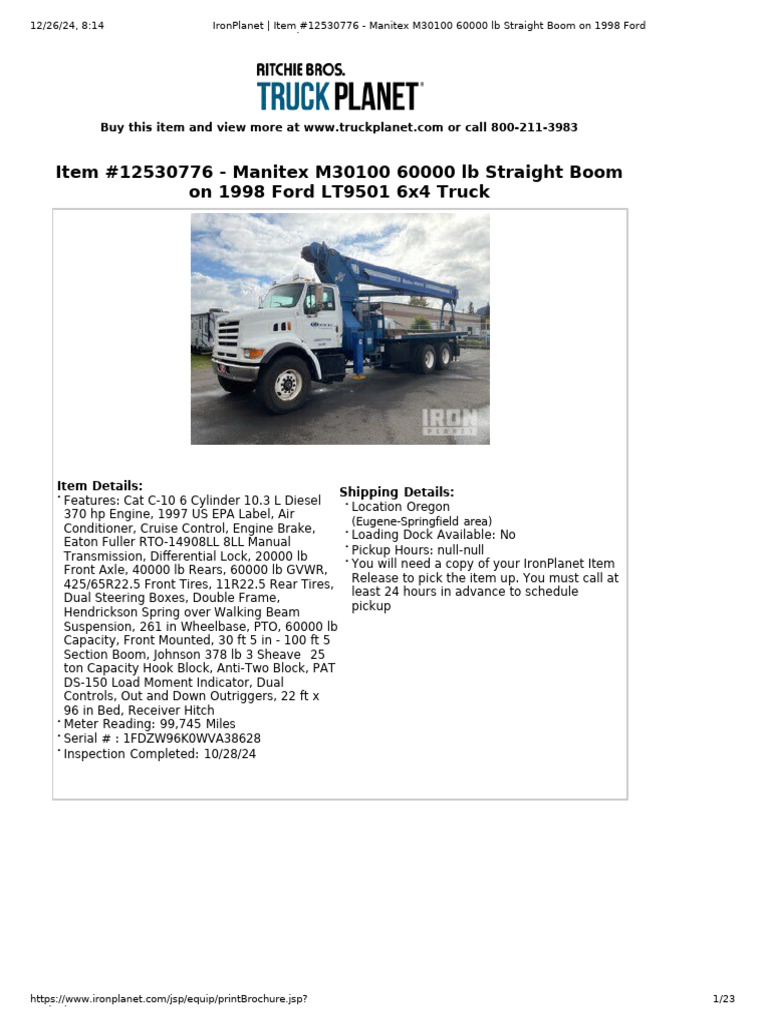 IronPlanet _ Item #12530776 - Manitex M30100 60000 lb Straight Boom on ...