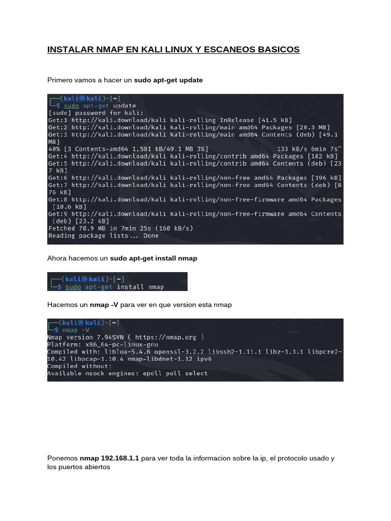 Instalar Nmap en Kali Linux y Escaneos Basicos | PDF