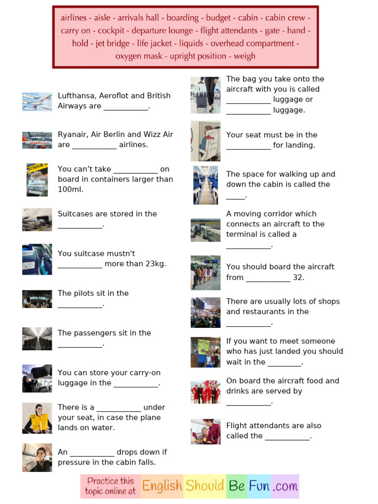 Air Travel Vocabulary Tests - 105425 | PDF | Baggage | Flight Attendant