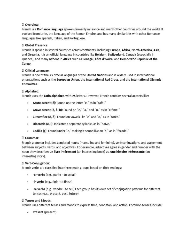 French Language Overview and Grammar | PDF