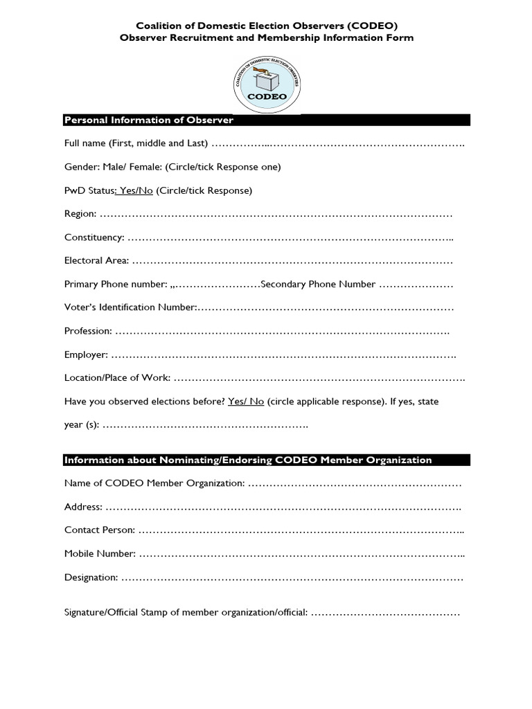 CODEO Observer Recruitment Endorsement Form - 2024-Revised | PDF