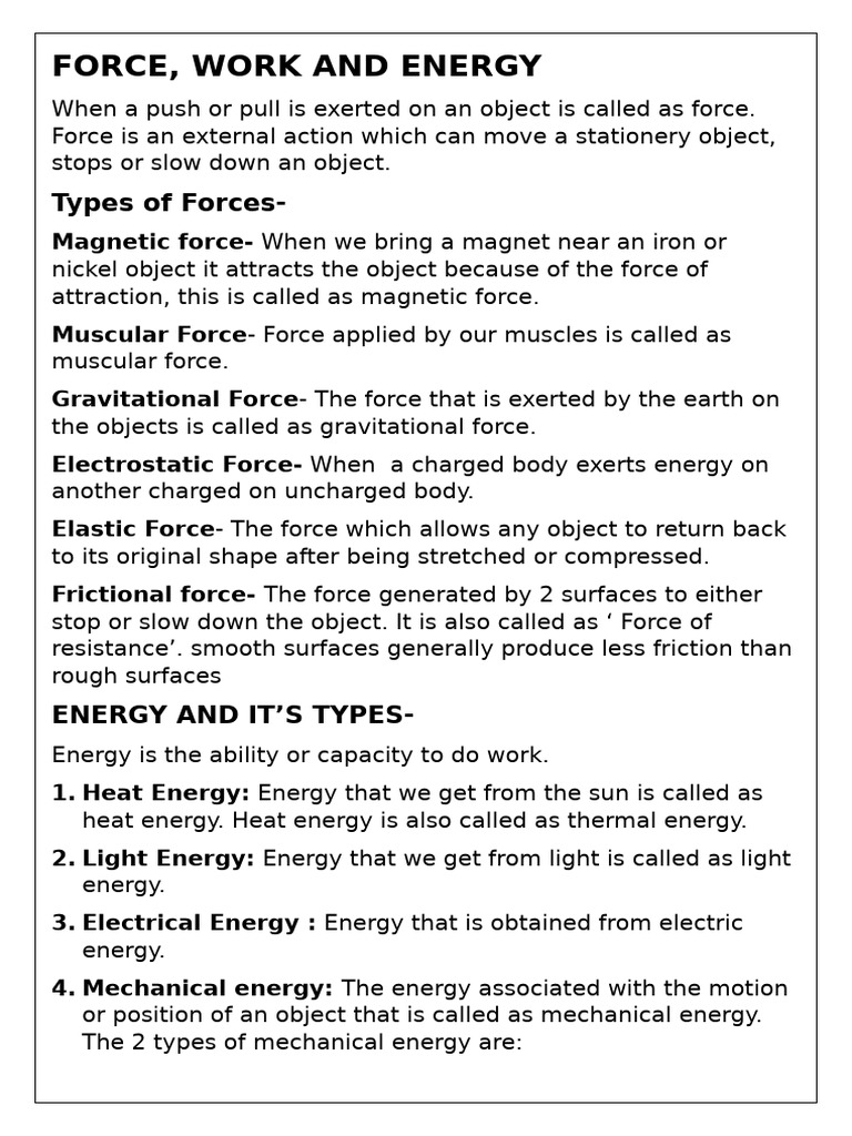 FORCE, WORK AND ENERGY | PDF