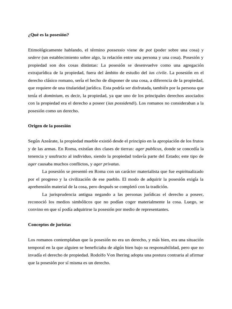 La Posesión en La Antigua Roma | PDF | Posesión (Ley) | Propiedad