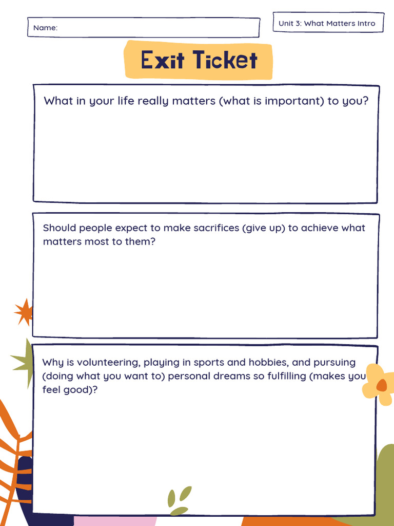 Playful Nature Back To School Exit Ticket | PDF