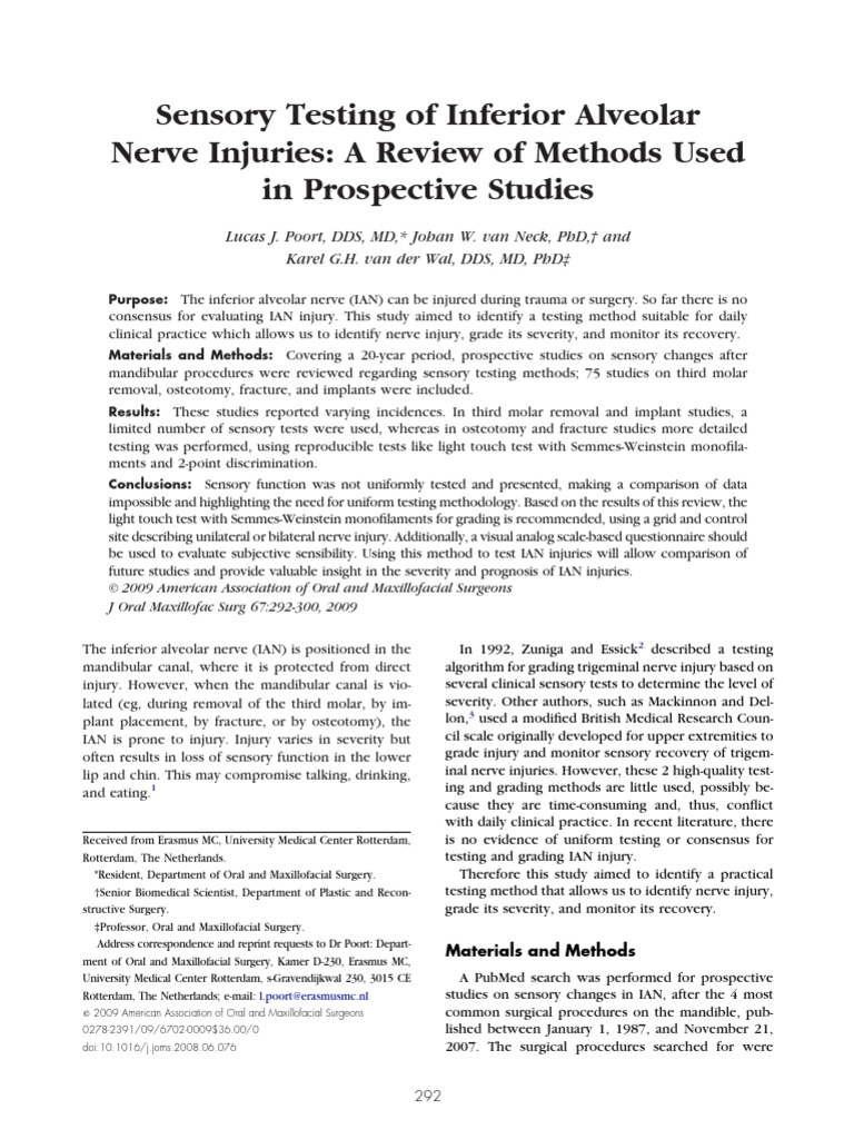Evaluating Inferior Alveolar Nerve Injuries | PDF