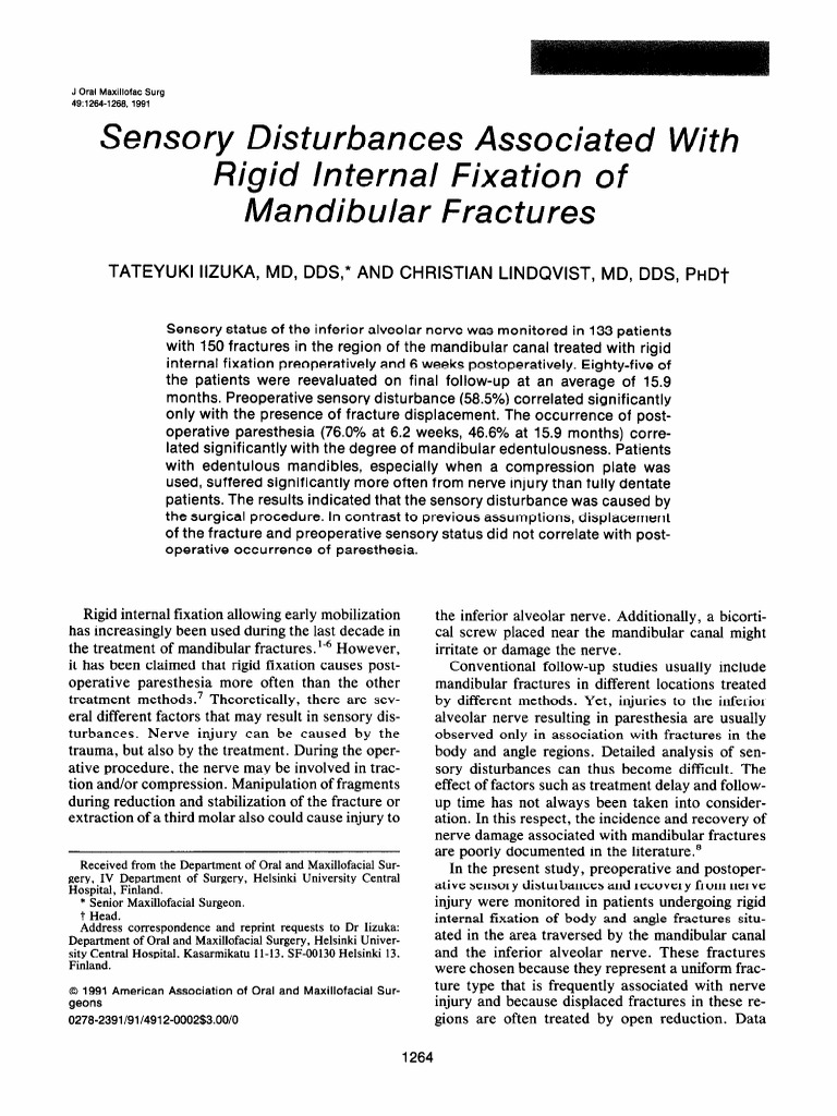 Sensory Disturbances in Mandibular Fixation | PDF | Medical Specialties ...