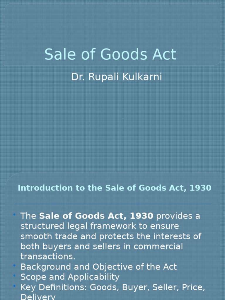 Sale of Goods Act 1930 | PDF | Sales | Ownership