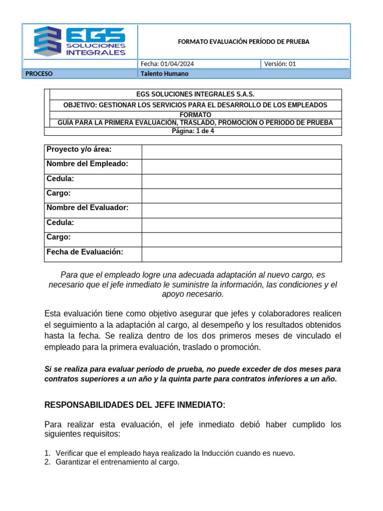 Formato Evaluación Período de Prueba | PDF