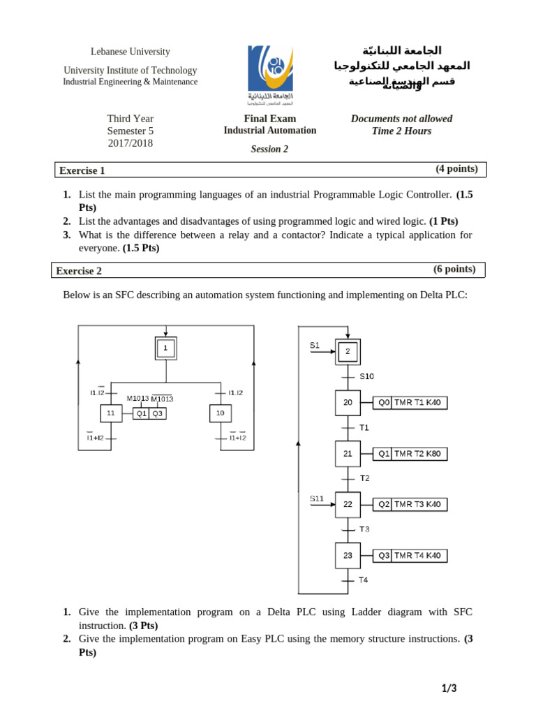 Examinfinal Industrial Eng | PDF | Programmable Logic Controller | Manufactured Goods