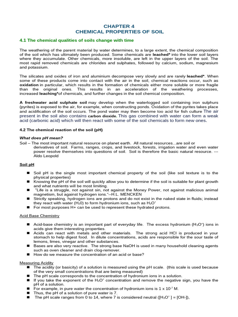 CHAPTER 4 Chemical Properties | PDF | Soil | Ph