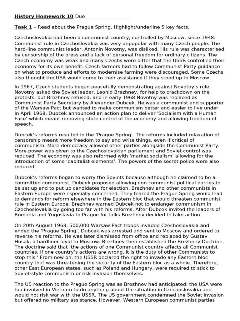 History Homework 10 Task 1 | PDF | Leonid Brezhnev | Anti Capitalism