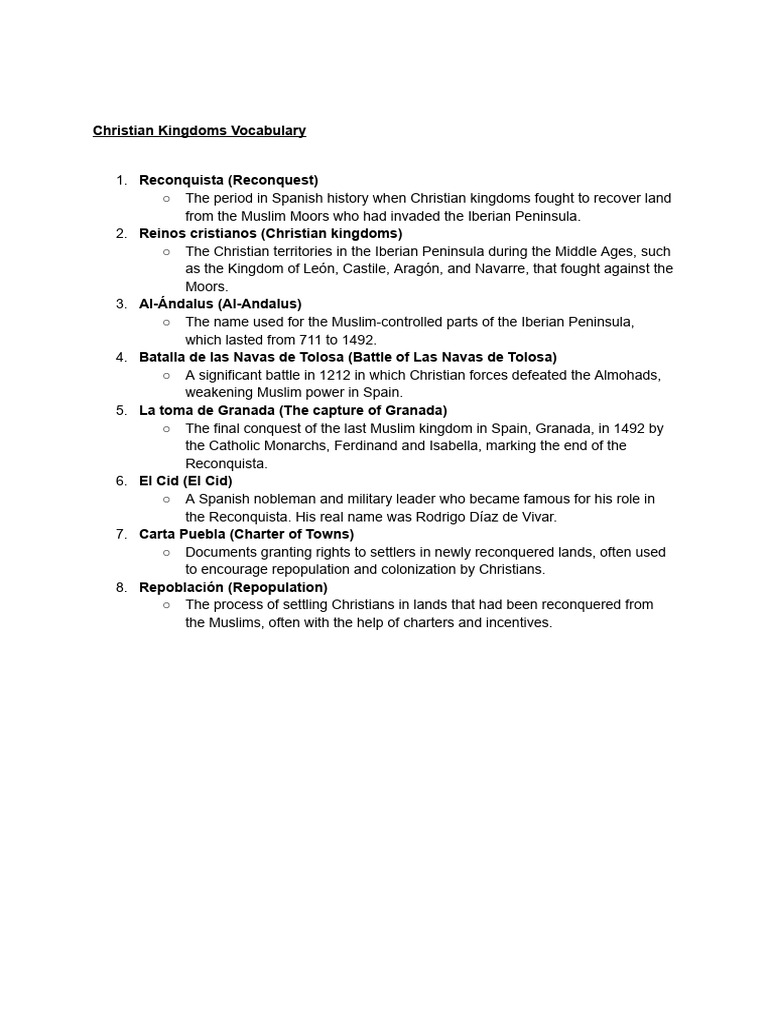 Christian Kingdoms Vocabulary Guide | PDF