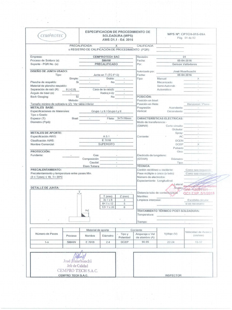 Especificación de Procedimiento de Soldadura_SMAW-2F-3F-4F | PDF