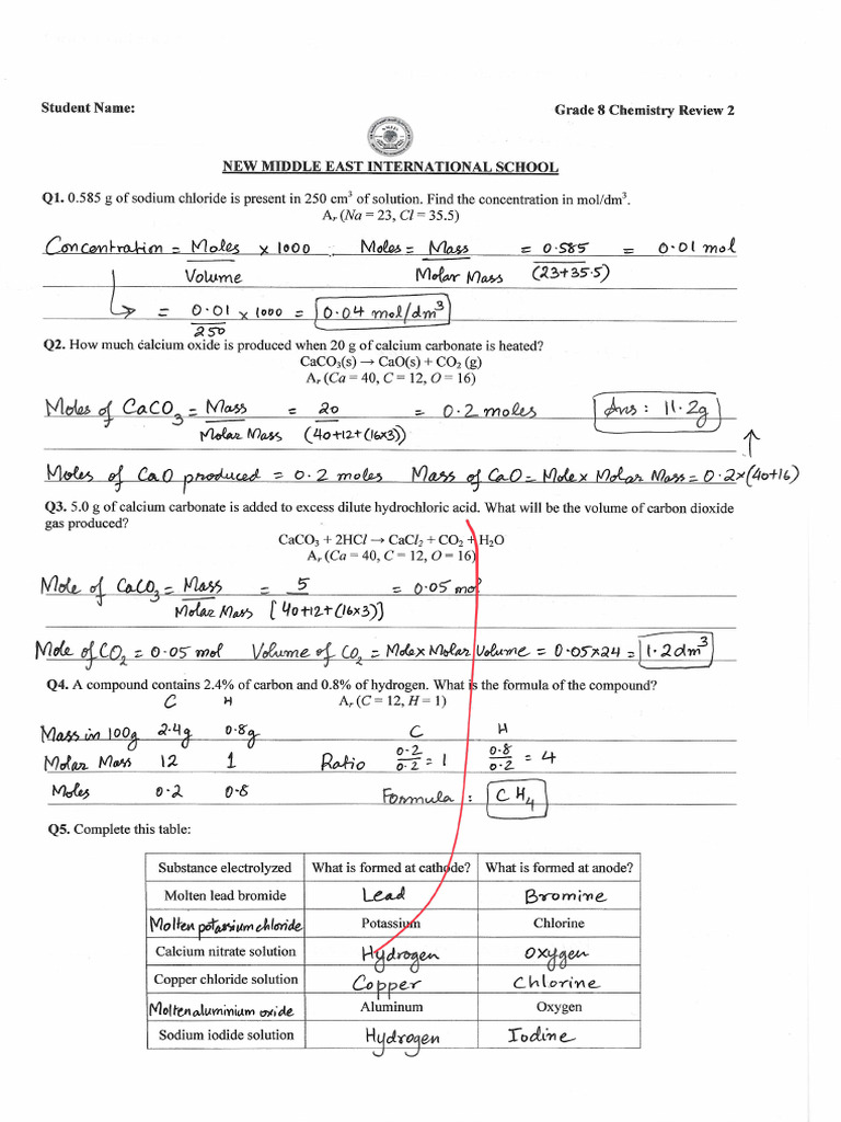 Answer Key Review 2 Chemistry Grade 8 Semester 2 | PDF