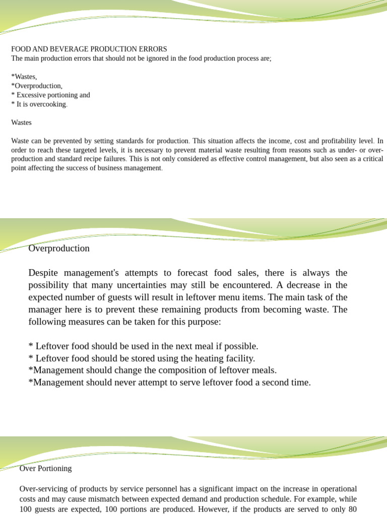 Food and Beverage Production Mistakes | PDF | Drink | Kitchen