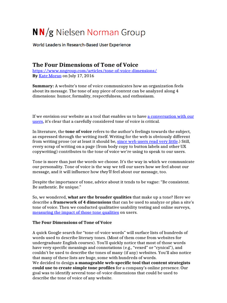 Tone of Voice: Four Key Dimensions | PDF | Information | Usability