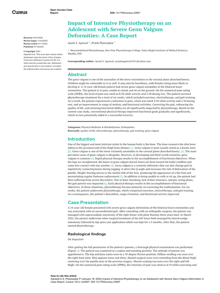 Impact of Intensive Physiotherapy On An Adolescent With Severe Genu ...