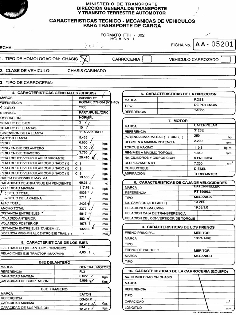 Especificaciones Técnicas de Vehículos de Carga | PDF | Coche | Industria automotriz