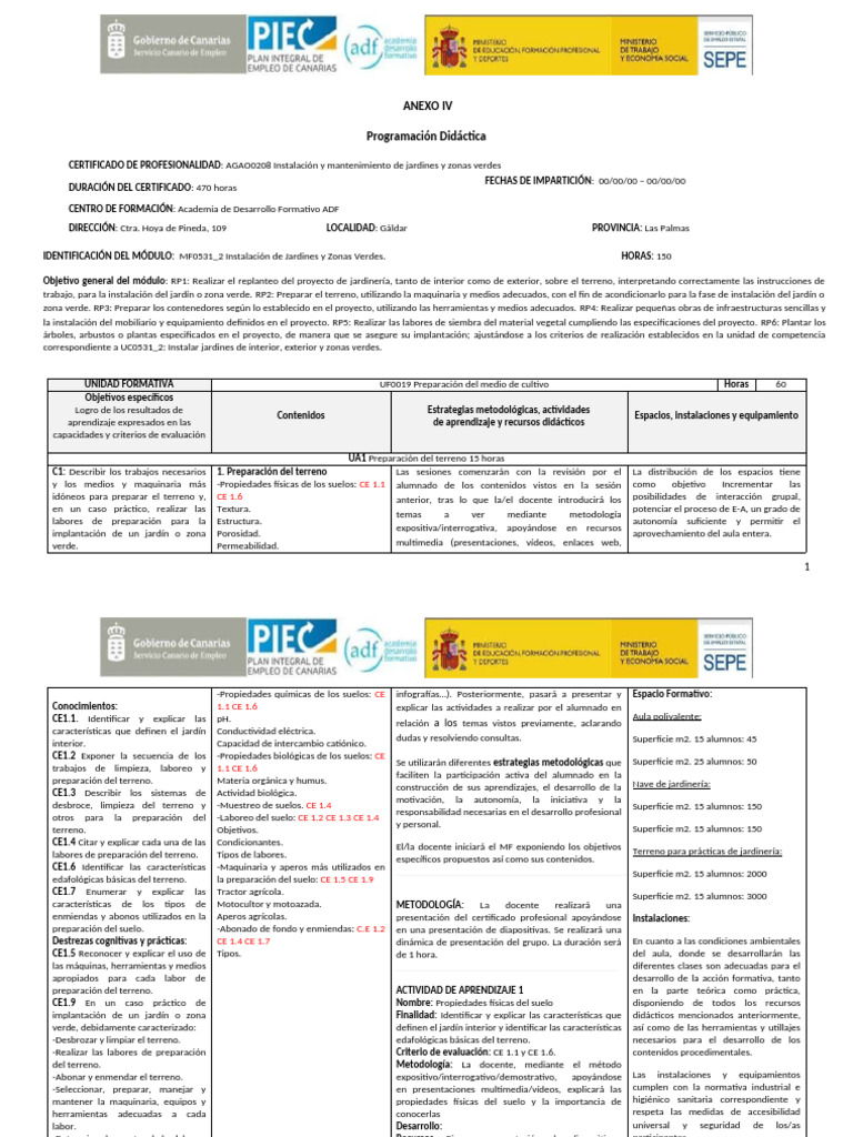 Anexo IV Programación Didáctica 2.0 Imara Moreno Carmona | PDF | Salón de clases | Fertilizante