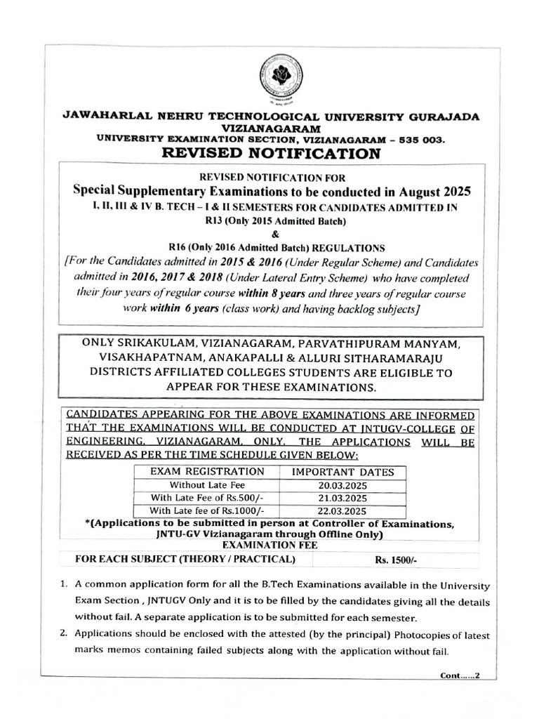 JNTUGV Revised Special Supply Aug 2025 | PDF