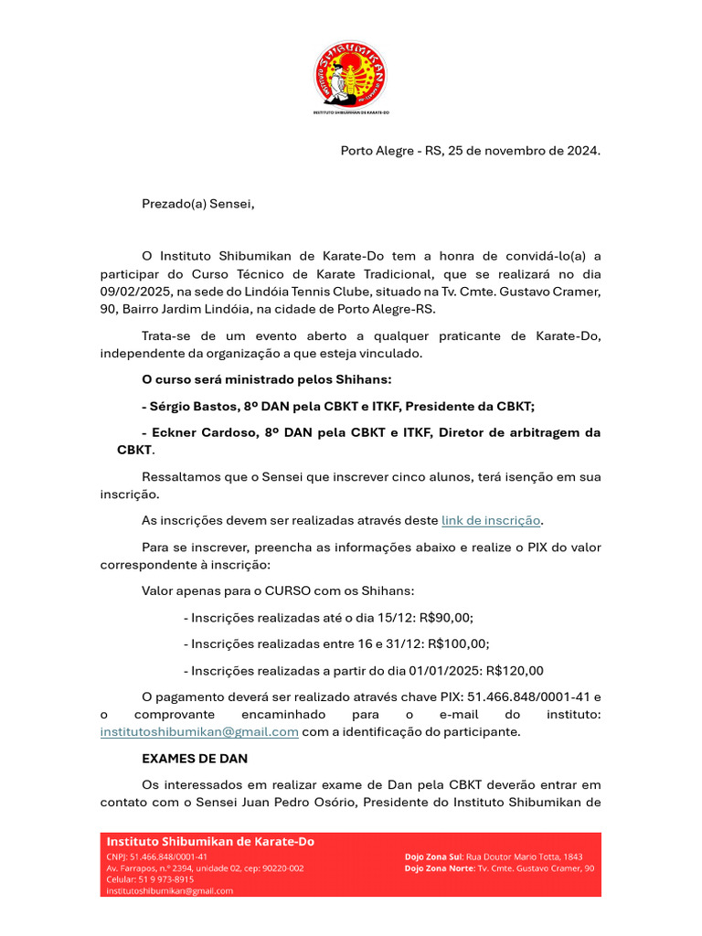 Convite Aberto - Curso e Exame de Dan CBKT 2025 | PDF