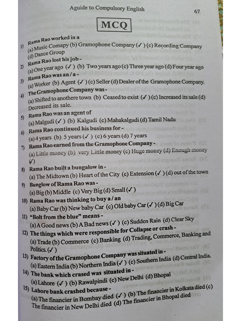 AEC Paper. (English) Sem-I Prose. Out of Business | PDF