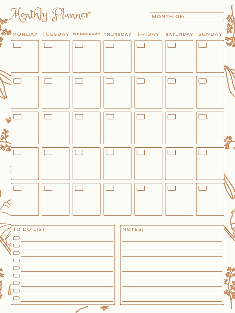 Simple Minimal Monthly Planner | PDF