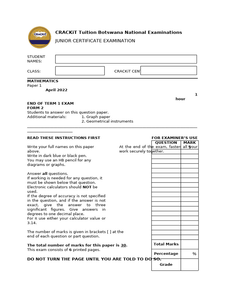 Form 2 End of Year Exam Paper | PDF | Numbers | Significant Figures