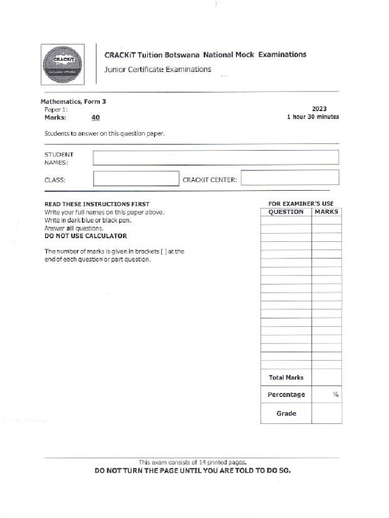 Maths Form 3 Paper 1 | PDF