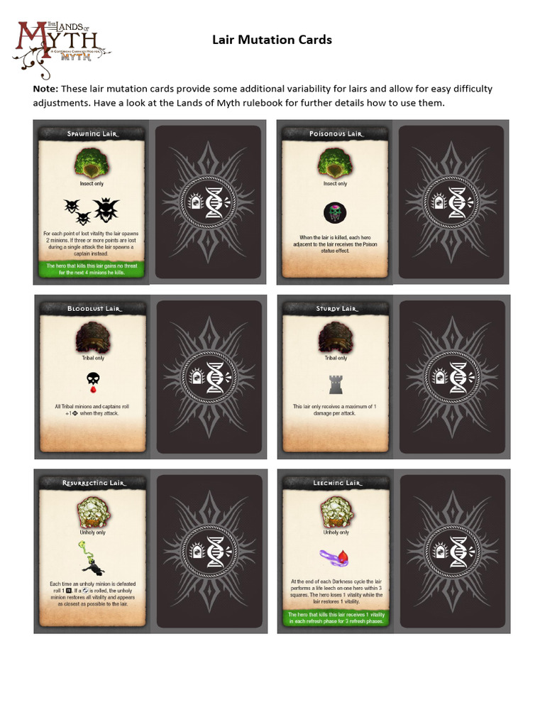 Lands of Myth - Lair Mutation Cards | PDF