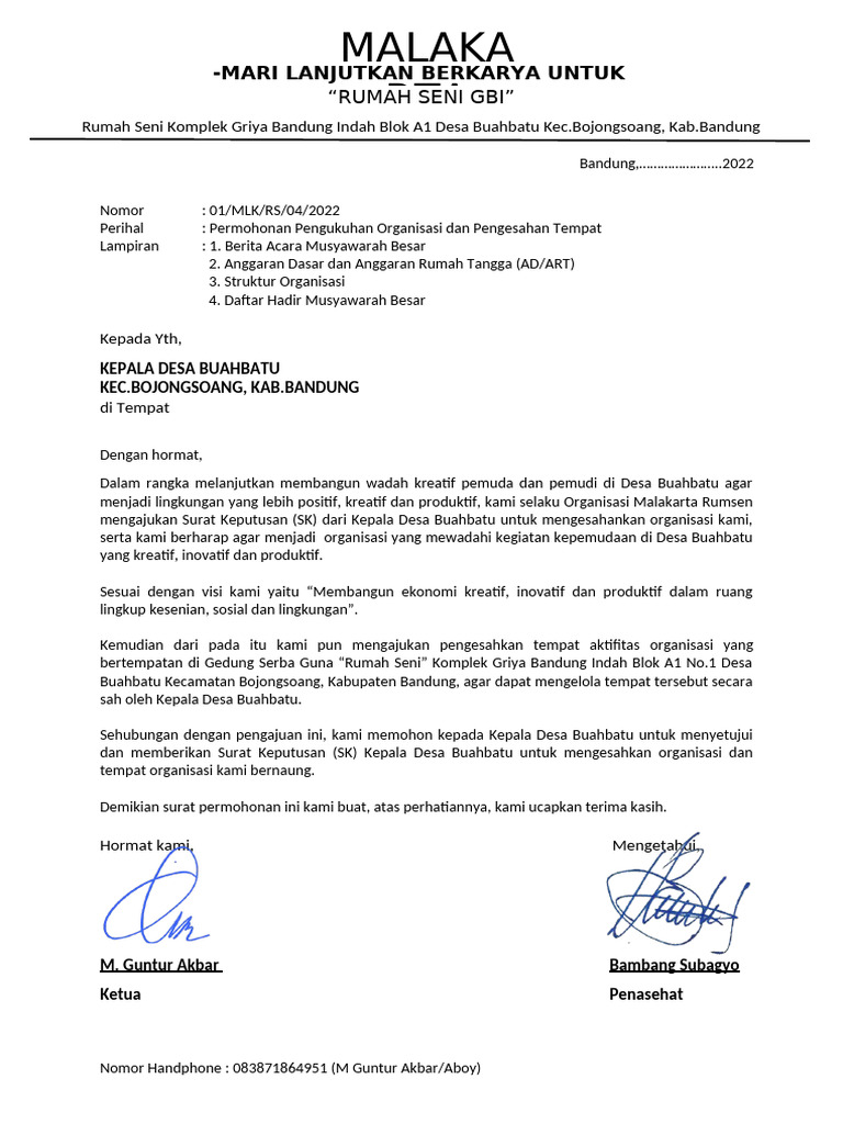 Surat Pengajuan SK Desa Buahbatu-1 | PDF