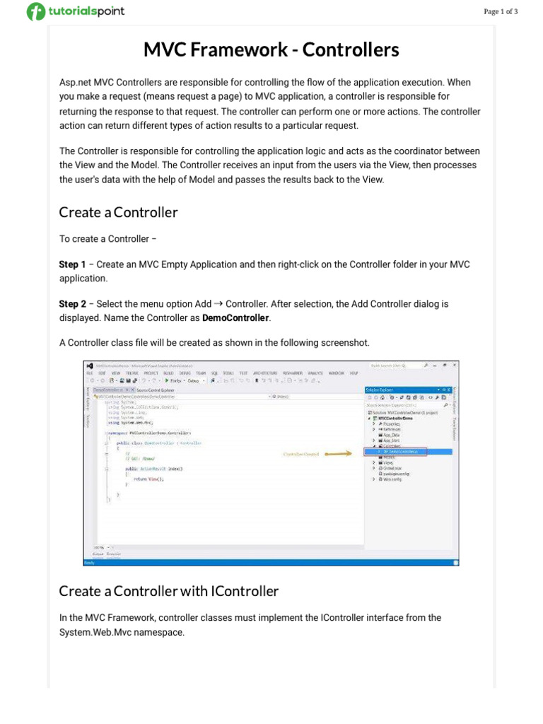 MVC Framework - Controllers | PDF | Model–View–Controller | Software Design
