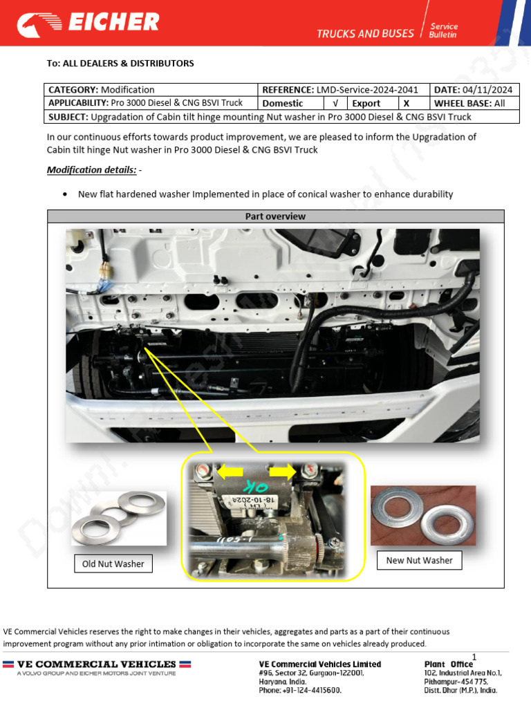 1197LMD-Service-2024-2041-Upgradation of Cabin Tilt Mounting Nut Washer ...