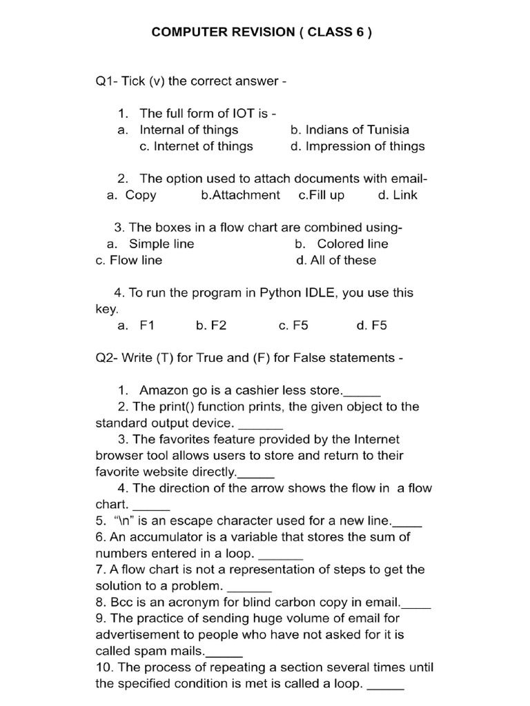 Computer Revision - Class 6th | PDF