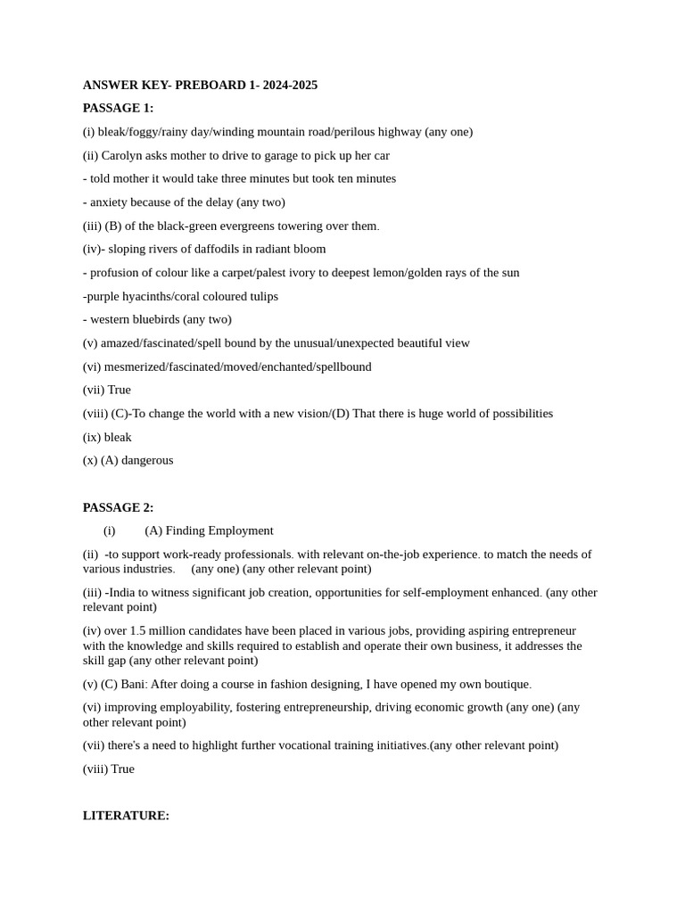 Answer Key - Preboard 1 - 2024-2025 | PDF