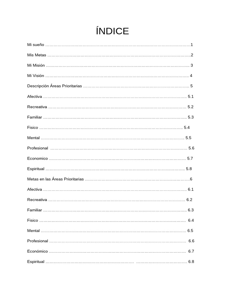 Indice Proyecto de Vida | PDF