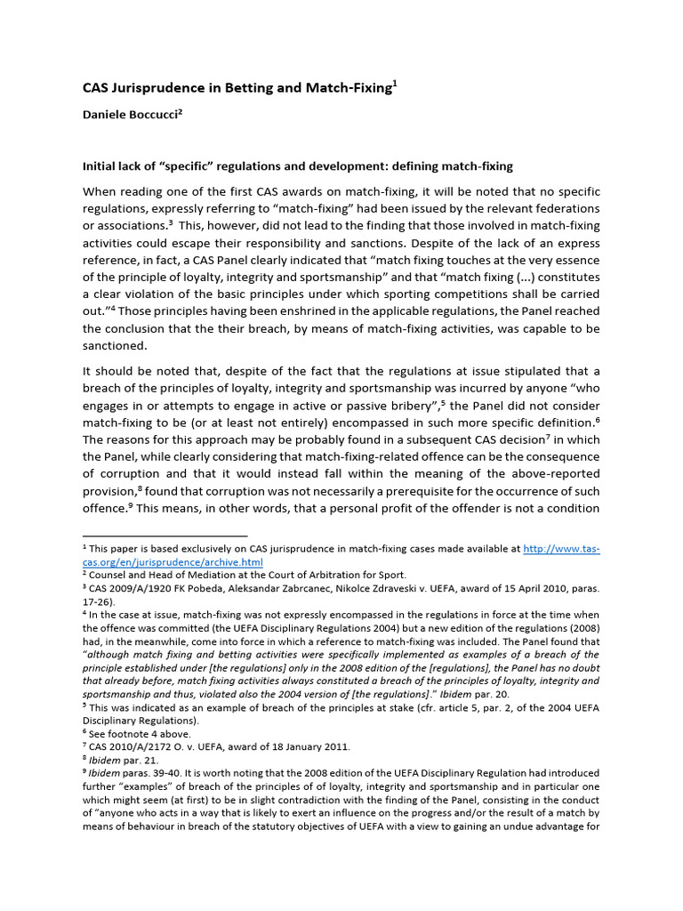 CAS Rulings on Match-Fixing Regulations | PDF | Burden Of Proof (Law ...